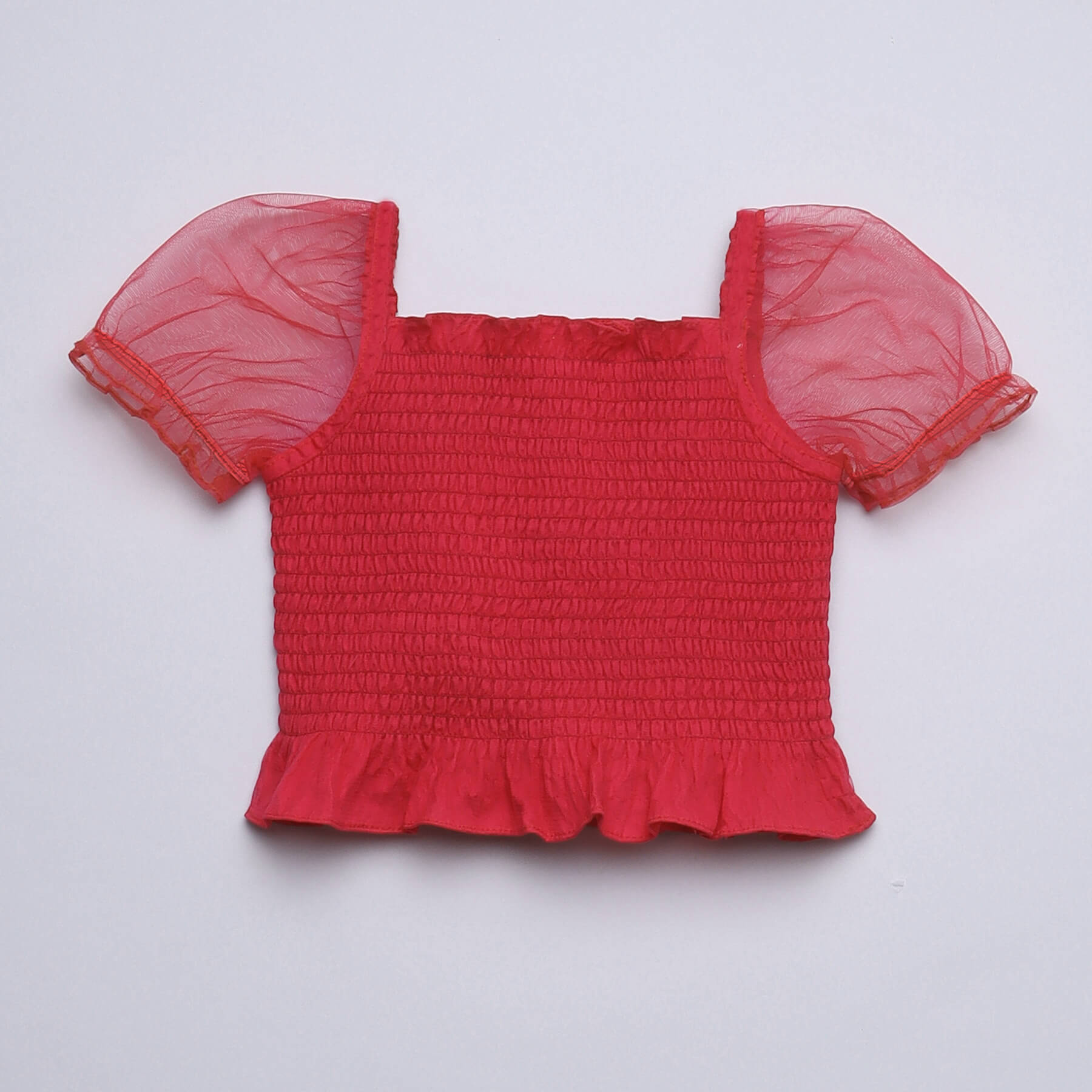 net puff sleeves smoked crop top-Coral – taffykids